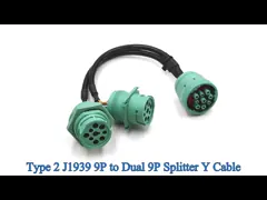China Green Deutsch 9 Pin J1939 Female to J1939 Male Square Flange and Threaded J1939 Male Split Y Cable for sale