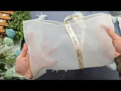 Cream Organza Envelope Bag with Ribbon Printing for Clothes Dust Bag