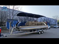 China 12-15 Passenger Pontoon Fiberglass Boats Luxurious Design With EVA Decking for sale
