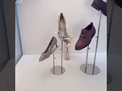 China Two Heads Shoes Display Stands Mirror Silver Shoe Display Shelf For Men Women for sale