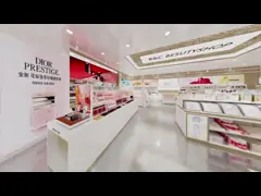 China Makeup Retail Store Table White Wooden Sample Island In The Middle For Branding Display Furniture And Fashion-Forward Shop Table for sale