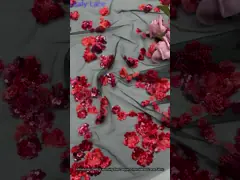 New Collection Red Sequin Embroidered Lace Fabric 3D Floral Elegent Wedding Embroidery Fabric