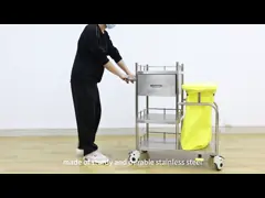 China High Capacity Hospital Stainless Steel Trolley With Dirt Bag And Brake Casters Ss Dressing Trolley for sale