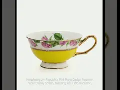 China Pink Floral Design Porcelain Cups Decal Luxury Coffee Tea Cup And Saucer With Colorful Rim for sale