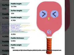 High Rebound Fiberglass Pickleball Paddles Custom With Honeycomb Core