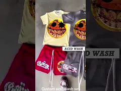 custom acid wash t shirts  and shorts set
