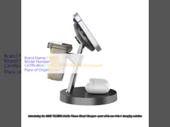 2025 Mobile Phone Stand Charger 3 In 1 Multi-Function Charger ABS+Zine Alloy QI2 Charger 15W/10W Support Iphone Plug Chager