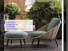 Modern Leisure Rattan back All Weather Outdoor Sofa Chair Patio Garden Furniture Handmade Wicker Sofa