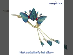 China Vintage Bridal Elegance Gold Dual Butterfly Hairpin with Nature-Inspired Gemstone Accents Versatile Wear for sale