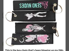 China Send Nudes Trinkets Double Sided Embroidered Key Chain Metal Ring Key Chain Motorcycle Key Chain Accessories for sale
