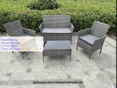 Best 4 PCS Rattan Patio Furniture Set Cushioned Sofa Chair Coffee Table Popular Wicker Look Hotel Outdoor Furniture