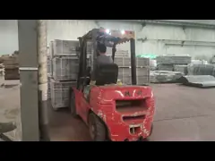 The packed goods are being placed in the warehouse
