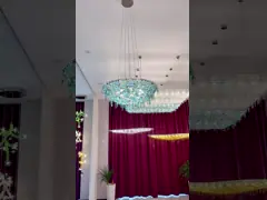 China LED Crystal Lamp Modern Large Lamp Red Glass Ball Fish Line Custom Hotel Engineering Pendant Light Irregular Lighting for sale