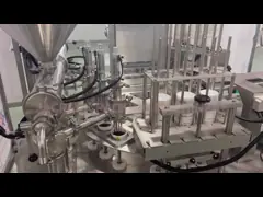 Three-head cup filling sealing and packaging machine with roll film sealing and cover capping