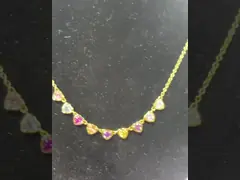 Handmade Custom 14K Gold Colorful Sapphire Heart Strand Necklace