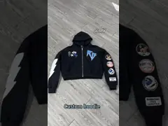 China Custom Embroidery Patch Logo Hoodie Screen Print 100% Cotton Fabric Zip Up Boxy Cropped Oversized French Terry Hoodie for sale