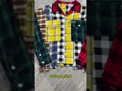 China Custom Flannel Plaid Shirt Button Up Embroidery Patchwork Logo Color Block Polo Shirt Cut Sew Patch Shirt For Men for sale