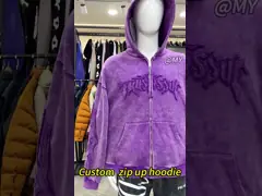 OEM Custom Embroidered Patch logo Heavyweight Hoodie French Tetty Acid Wash Vintage Zip up Distresse