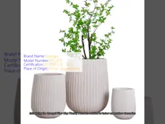 neutral beige round fiber clay planter with vertical ribbed pattern lightweight durable low-maintainence flower pot holiday Villa hotel shopping mall office decoration garden landscaping project