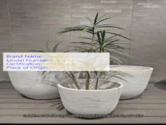 minic woven fabrics grey curved wavy lines round fiber clay planter lightweight durable low-maintainence flower pot holiday Villa office decoration garden landscaping project
