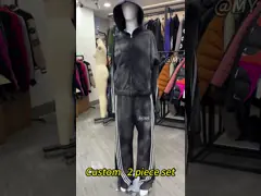 Heavyweight Custom Logo Acid Wash Sweatsuit Distressed Screen Print Sun Faded Stripes Zip Hoodie Swe