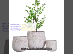 neutral beige round fiber clay planter with vertical ribbed pattern lightweight durable low-maintainence flower pot holiday Villa hotel shopping mall office decoration garden landscaping project