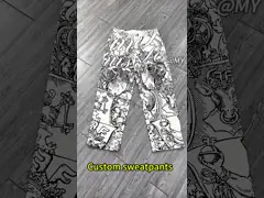 OEM High End Customized Custom Streetwear Digital Print Joggers Button Fly Sweatpants Straight Leg B