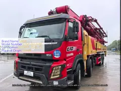 Original 2021 SANY Used Concrete Pump Truck 62m pump with Volvo chassis