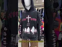 OEM/ODM Custom Screen Printing No String Pullover Hoodie Acid Washed Vintage Drop Shoulder French Te