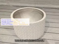 Light Grayish White Repetitive Geometric Pattern Round Fiber Clay Planter Architectural Landscaping Design
