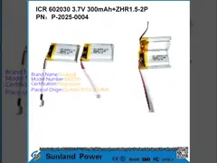 China 602030 3.7V 300mAh+ZHR1.5-2P Battery From Ultra-thin Design Flexible Compatibility For Various Small Smart Devices Bluetooth Earphones Wearable Devices And Portable Medical Equipment for sale