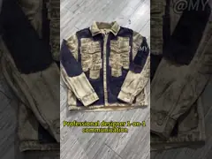 Custom Retro Patchwork Pocket Streetwear Denim Jacket Wash Vintage Distressed Button up Cargo Jacket