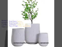 neutral beige round fiber clay planter withradial geometric pattern lightweight durable low-maintainence flower pot holiday Villa hotel shopping mall office decoration garden landscaping project