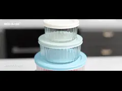 China Lightweight Striped Glass Food Container with PE Lid - Dishwasher Safe Borosilicate Glass Storage for sale