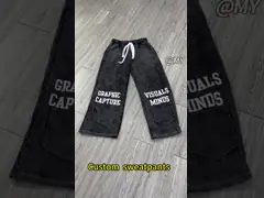 Custom Ripped Screen Print Acid Wash Vintage Sweatpants Baggy Embroidered Wide Leg Streetwear Flared