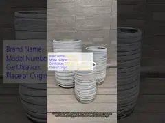 Light grey with horizontal circular ridges round fiber clay planter lightweight durable low-maintainence flower pot holiday Villa office decoration Rooftop Gardens landscaping project