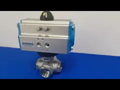 China Double L Port 4Way Thread SS304 Pneumatic Ball Valve Automatic Control Double Acting for sale