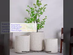 neutral beige round fiber clay planter with checkered pattern lightweight durable low-maintainence flower pot holiday Villa hotel shopping mall office decoration garden landscaping project