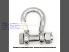 China 304 316 Stainless Steel Bow Shackle Anchor Connector 1/2" to 1" Sizes High Strength Marine Grade for sale