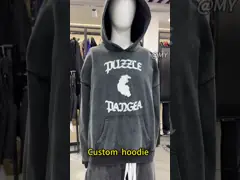 China Custom Hoodie No String Ripped Distress Screen Print Hoodie Acid Washed Vintage Retro Pullover Heavyweight Cotton Hoodies Men for sale