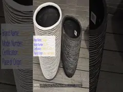 Unique white Flower Pots: Distinctive horizontal stacked-ring textures round fiber clay planter lightweight durable low-maintainence holiday Villa office decoration Rooftop Gardens landscaping project