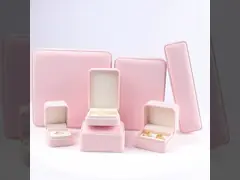 Caixa de Joias de Couro Rosa Premium Personalizável para Armazenamento de Anéis