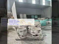gray with some beige mottlings round fiber clay planter with  a weathered, mottled texture lightweight durable low-maintainence flower pot holiday Villa office decoration garden landscaping project