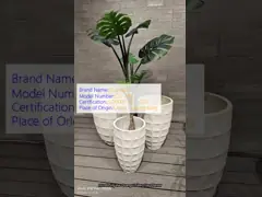 contemporary look neutral beige repetitive linear texture design round fiber clay planter lightweight durable low-maintainence flower pot holiday Villa office decoration garden landscaping project