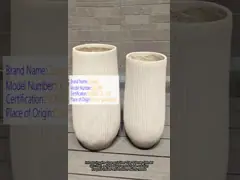 contemporary look neutral beige repetitive linear texture design round fiber clay planter lightweight durable low-maintainence flower pot holiday Villa office decoration garden landscaping project