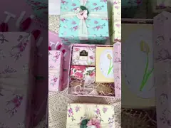 China Premium Floral Gift Box Set Pastel Pink Blue Yellow Ribbon 3D Flower Decor Luxury Empty Packaging For Perfume Jewelry Bridal Favors for sale