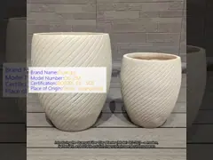 white clean cylindrical shape fiber clay planter with pebble - shaped protrusion pattern lightweight durable low-maintainence flower pot holiday Villa office decoration garden landscaping project