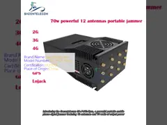12 Antennas 70w Portable Mobile Phone Signal Jammer 2G 3G 4G 5G WiFi Lojack GPS USA Type