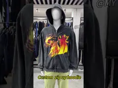 Custom Black Graphic Screen Print Zip up Hoodies Men Acid Vintage Heavy Weight Cotton Oversized Dist