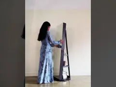 China Lockable Full Length Mirror Cabinet Adjustable Lights LED Mirror Jewelry Cabinet Brown for sale